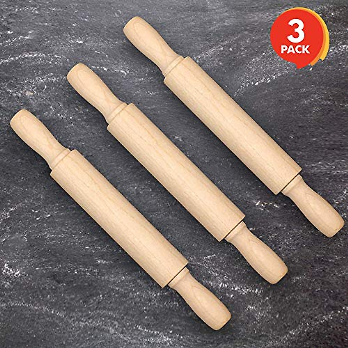 ArtCreativity 7 Inch Mini Rolling Pins for Kids - Set of 3 - Small Wooden Rollers for Baking, Cooking, Play Doh, Clay, Cookie Dough - Arts and Crafts Toy Supplies for Boys and Girls