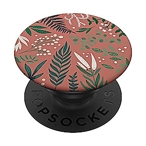 Green Botanical Fern Foliage & White Berry Floral Pattern PopSockets Swappable PopGrip