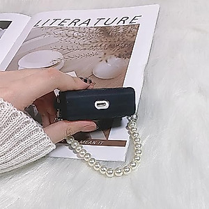 Lovmooful AirPods Case for AirPods Pro, Cute Luxury Cartoon Lattice Bag Design with Pearl Chain Soft Silicone Protective Cover for Women Girls AirPods Pro Charging Case Cover - Black