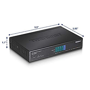 TRENDnet 5-Port Gigabit EdgeSmart PoE+ Switch, 4 x Gigabit PoE+ Ports, 1x Gigabit Port, 31W PoE Power Budget, Managed PoE+ Switch, Wall mountable, Black, TPE-TG50ES