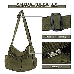 Freie Liebe Women Canvas-Tote-Bag with Multiple Pockets Large-Hobo-Bag Crossbody-Shoulder-Bag for School