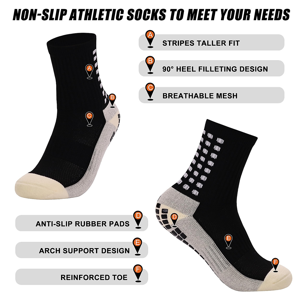 Grip Soccer Socks with Shin Guard Sleeves & Straps | Anti Slip Non-Skid Durable & Comfy Football Socks for Training & Matches
