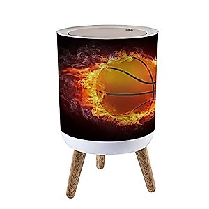 PHAIBHKERP Small Trash Can with Lid Basketball Ball Garbage Bin Round Waste Bin Press Cover Dog Proof Wastebasket for Kitchen Bathroom Living Room 1.8 Gallon