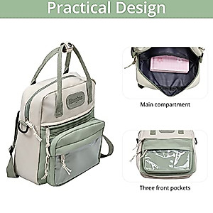 AoMoon Kawaii Backpack Japanese Cute School Bag Ita Bag JK Uniform Bag Aesthetic Backpack with Pin and Cute Accessories for Girls (S-Green)