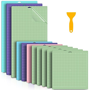 Soaoo 11 Pcs Cutting Mat Variety for Crafts Machine Gridded Quilting Cut Mats Strong Standard Light Adhesive Cutting Mats with Scraper for Arts Accessories (Multicolor,12'' X 12'', 24'' X 12'')