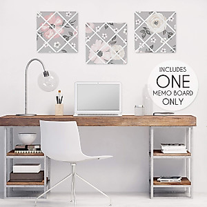 Sweet Jojo Designs Grey Watercolor Floral Fabric Memory Memo Photo Bulletin Board - Blush Pink Gray and White Shabby Chic Rose Flower Farmhouse