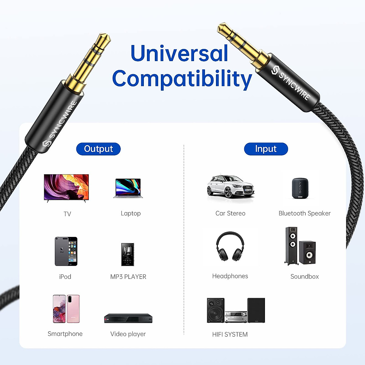 Syncwire 3.5mm Nylon Braided Aux Cable (32.8ft/10m, Hi-Fi Sound), Audio Auxiliary Input Adapter Male to Male AUX Cord for Headphones, Car, Home Stereo, Speaker, iPhone, iPad, iPod, Echo & More - Black