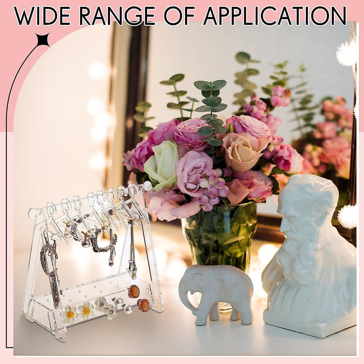 Kigley 4 Pcs Acrylic Earring Hanger Rack Earring Holder Stand Earring Display Each 52 Hole with 8 Mini Hangers Clear Hanging Jewelry Ear Studs Dangle Organizer for Women Girls, 5.31 x 5.31 x 3.27 Inch