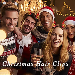 Christmas Antlers Hair Clips - 4 Pairs Hairpins with Reindeer Headband Horn and Ear - Deer Christmas Party Hair Accessories Supplies for Adult and Kids, Kuromi Red