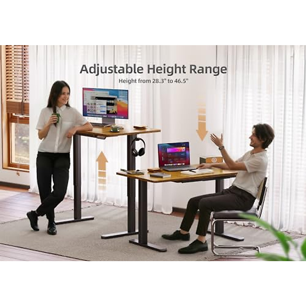 Claiks Standing Desk with Drawers, Stand Up Electric Standing Desk Adjustable Height, Sit Stand Desk Computer Workstation, 48 Inch, Rustic Brown