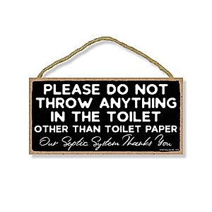 Honey Dew Gifts Please Do Not Throw Anything in the Toilet, 5 inch by 10 inch Hanging Funny Bathroom Sign, Wall Art, Decorative Wood Sign Home Decor, Toilet Sign