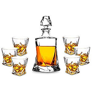 KANARS Whiskey Decanter Set, Premium Crystal Liquor Decanter with 6 Old Fashioned Glasses for Cocktail Scotch Bourbon Irish Whisky Alcohol, Unique Men Gifts for Father's Day