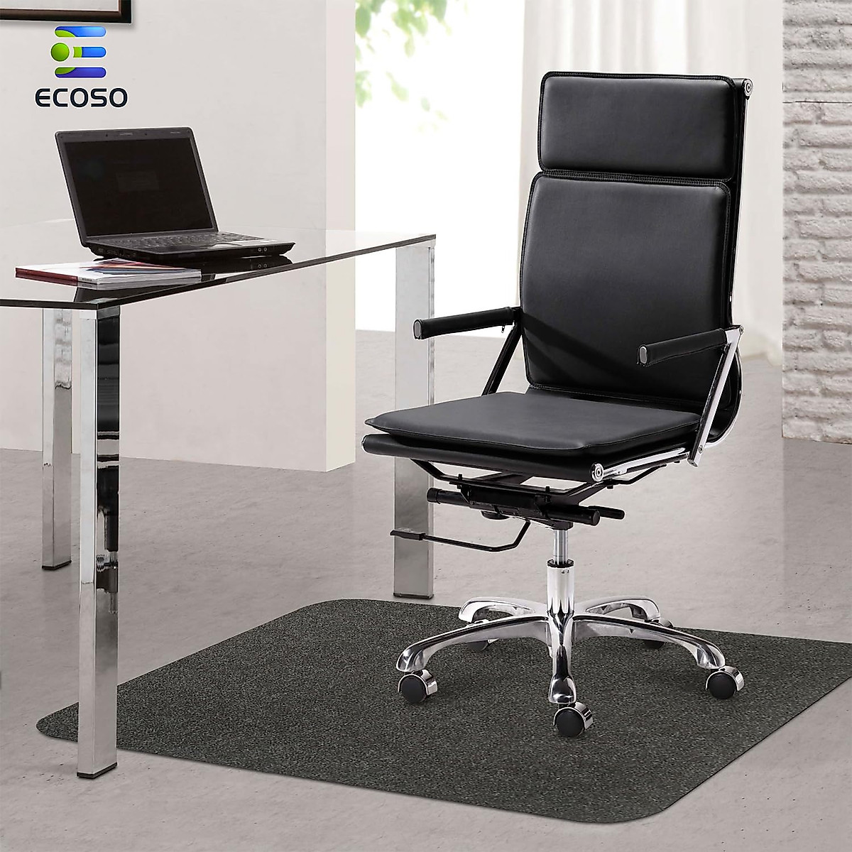 ECOSO Office Chair Mat for Hardwood/Tile Floor,Compressed Fabric Surface, 36"x 48",0.16" Thick, Hard Floor Protector,Anti Slip, Self Adhesive and ECO Friendly, Floor Mat for Office/Home. (Brown)