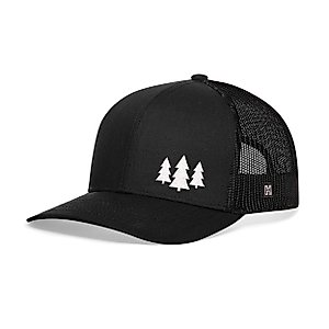 HAKA Pine Trees Embroidered Trucker Hat, Outdoor Hat for Men & Women, Adjustable Baseball Cap, Mesh Snapback, Golf Hat Black