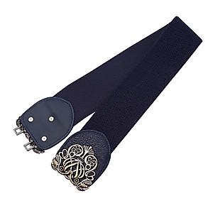 Syuer Women Retro Style Stretchy Waist Belt Vintage Elastic Wide Dress Belts (L-XL (31”-37”), Navy Blue)