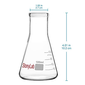 stonylab 1-Pack Glass 100 ml Heavy Wall Narrow Mouth Erlenmeyer Flasks with Heavy Duty Rim - (100ml Fits with StonyLab 5# Rubber Stopper)