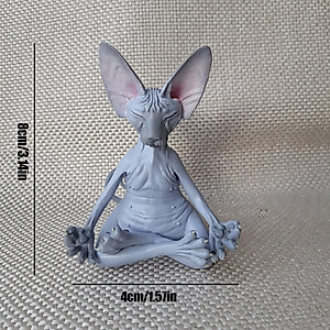 HowLoo Cat Statue Sphynx Cat Meditate Collectible Figurines Miniature Handmade Decor Yoga Relaxed Pose Meditation Cat Statue for Home Office Lover Gifts for Women Cat Desk Decoration (C)…