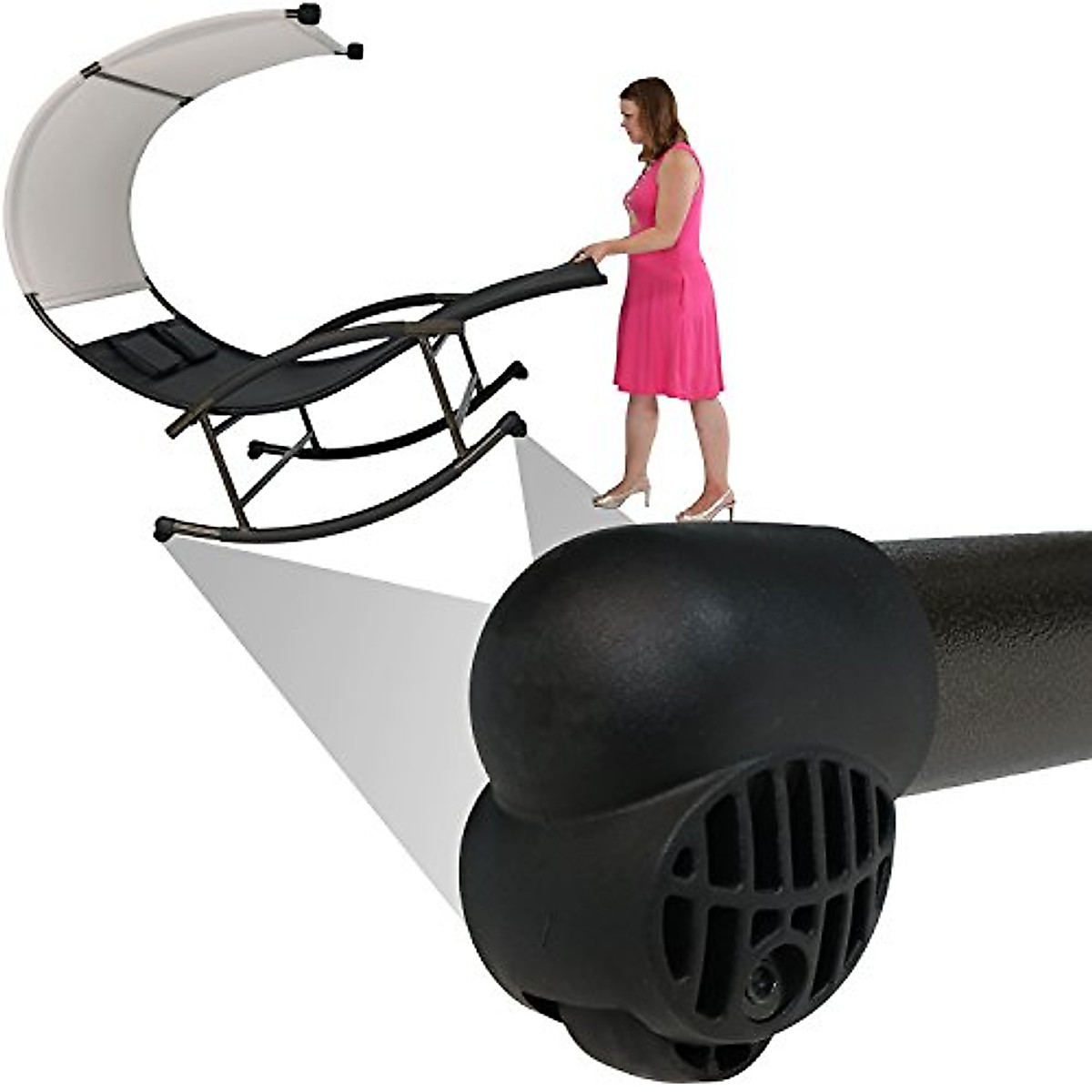 Sunnydaze Outdoor Double Chaise Rocking Lounge Chair with Canopy Shade and Headrest Pillows, Portable Patio Sun Lounger, Black