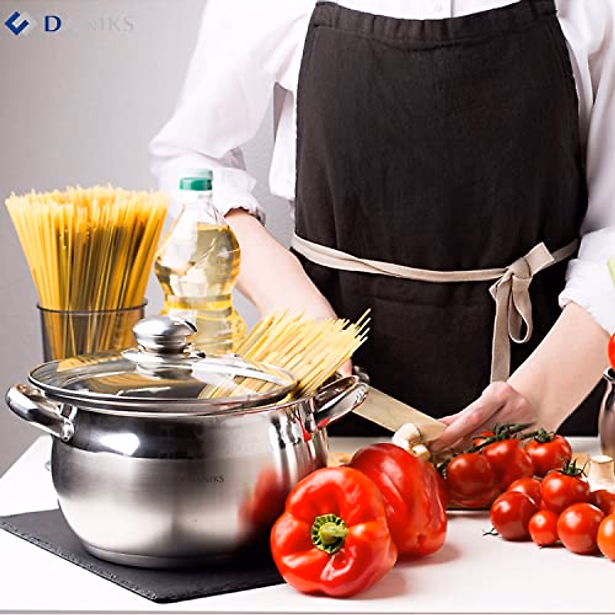 Daniks Classic Stainless Steel Stock Pot with Glass Lid | Induction 4 Quart | Dishwasher Safe Pot | Measuring Scale | Soup Pasta Stew Pot | Silver