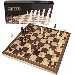 Kangaroo - Best Folding Wooden Chess Board Set with Magnetic Closure I with Storage for Pieces I Portable Felt Interior - for Adults & Kids | 15.5 inches, 2 players