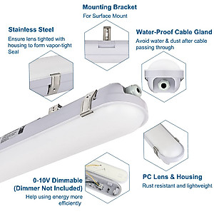 DAKASON 4-Pack LED Vapor Tight Light 40W (80W Eq.) 4200lm, 4FT Outdoor Shop Light Waterproof 5000K IP65 100-277V LED Vapor Proof Fixture for Parking Garage Car Wash Warehouse UL Listed