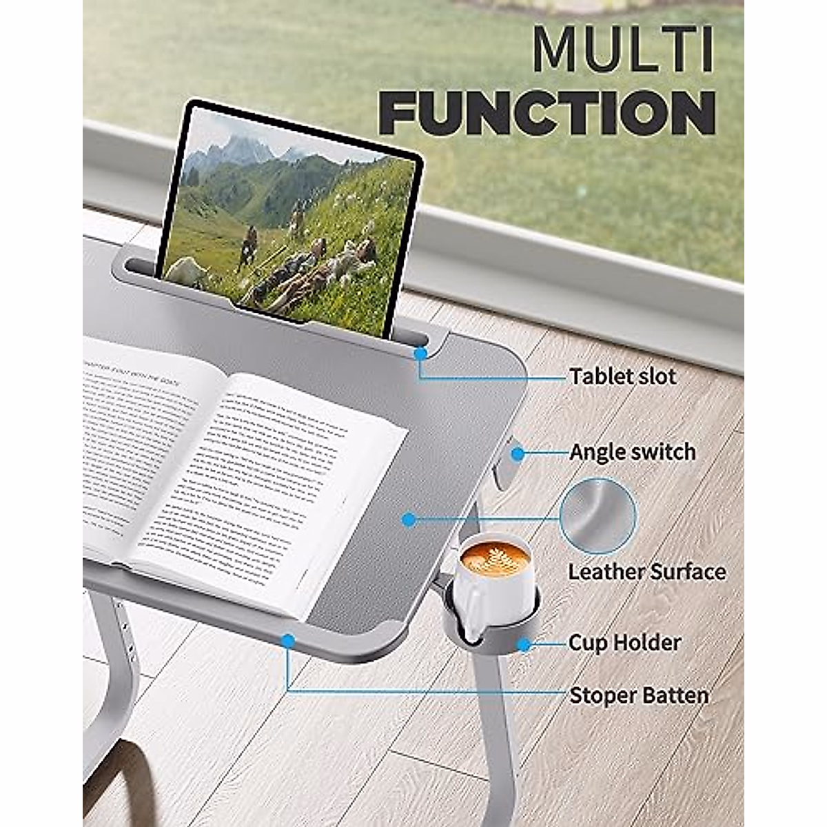 SAIJI TV Tray Table - Heavy Duty Large TV Dinner Tables, Premium TV Trays for Eating on Couch & Sofa, Tilt & Height Adjustable Laptop Table, Bedside Table, Small Table, TV Table with Cup Holder
