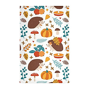 SLHKPNS Autumn Cute Hedgehogs Pumpkin Kitchen Dish Towel Set of 4,Autumn Floral Plants Thanksgiving 18x28in Absorbent Dishcloth Reusable Cleaning Cloths for Household Use