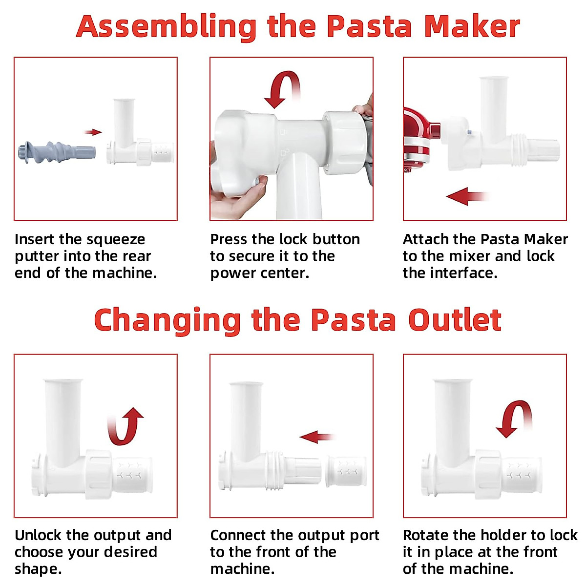 POSKZLE Pasta Attachment for Kitchenaid Stand Mixer with 6 Different Shapes Pasta Press Outlet,Durable 6-in-1 Pasta Extruder for Kitchenaid Mixer (SPXN02)