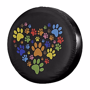 KiuLoam Cat Dog Paws Heart Print Spare Tire Cover Polyester Universal Sunscreen Waterproof Wheel Covers for Trailer Rv SUV Truck and Many Vehicles (17" for Diameter 31"-33")