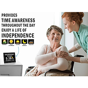 【Upgraded】 Dementia Clock 2.0 with Auto DST, Large 8" Display, 19 Alarms, DIY Custom Reminders,10 Auto-Dim Options, Non-Abbreviated Digital Clock for Elderly, Memory Function (8 Inch with Remote)