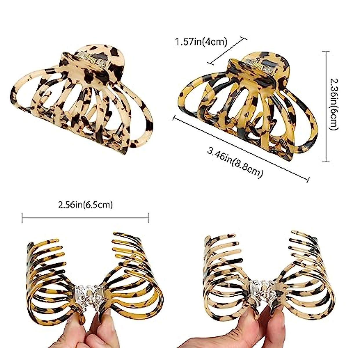 Shinowa Hair Clips, 2-Pack Bohemian Tortoise Shell Hair Claw Clips Strong Hold Big Hair Jaw Clips for Thick Hair, Hair Accessories for Women Girls, Leopard