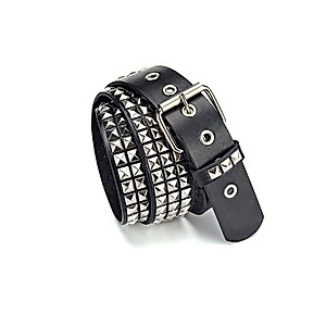 Idopy Women Men Gothic Punk Rivet Nickel Pyramid Studded Faux Leather Belt (Black)