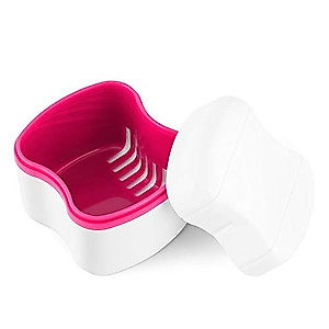 Dental Retainer Case Box Orthodontic Mouthguard Storage Case,Denture Retainer Container Teeth Bath Soaking Cup for Office|Travel|Household (Pink)