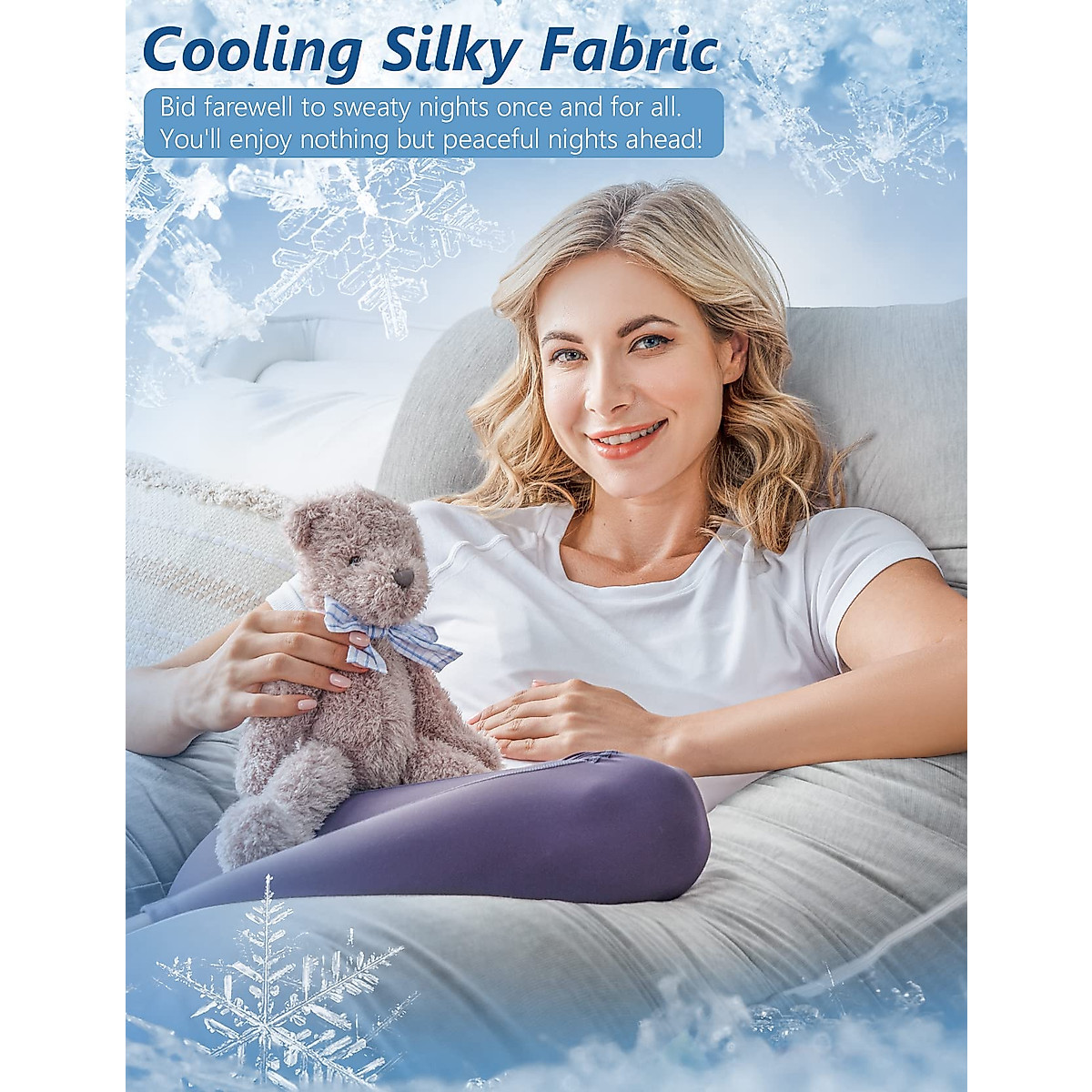 Meiz Pregnancy Pillows, Cooling Silky Pregnancy Pillows for Sleeping, 60" Full Body Maternity Pillow for Tall Pregnant Woman with Cooling Silk Jersey Cover, Grey