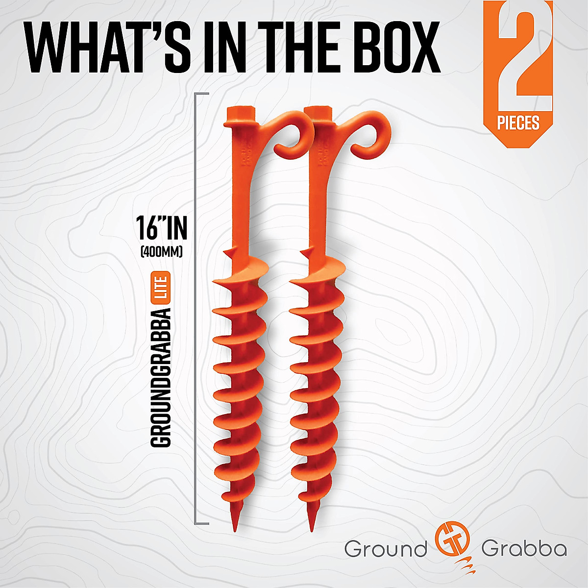 GROUNDGRABBA Lite Orange Tent Stakes - Tent Stakes for Sand | Screw in Earth Ground Anchors for Maximum Grip and Longevity in Soft Surfaces - 2 Pack