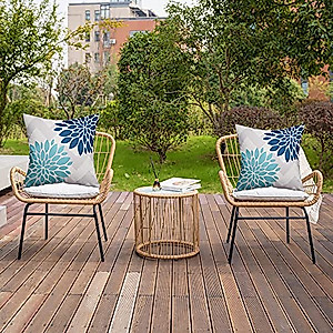 Outdoor Waterproof Throw Pillow Covers 18x18 Inch Teal and Turquoise Dahlia Flower Outdoor Decor Accent Pillows for Patio Furniture Set of 2