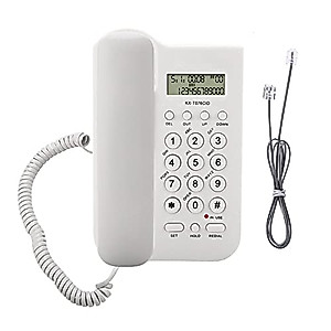 Corded Phone with Caller ID Display, Home Hotel Wired Desktop Phone Office Landline Telephone, Retro Classical Telephone Landline, Big Button, FSK/DTMF Dual System(White)