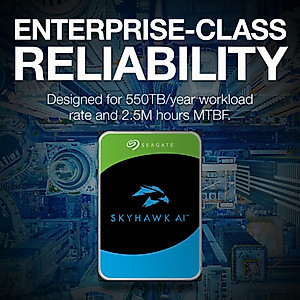 Seagate Skyhawk AI 8TB Video Internal Hard Drive HDD – 3.5 Inch SATA 6Gb/s 256MB Cache for DVR NVR Security Camera System with in-house Rescue Services (ST8000VEZ01)