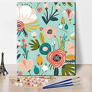 TISHIRON Oil Hand Painting DIY Paint by Numbers for Adults Beginner Bohemian Floral Pattern Drawing with Brushes Living Room Bedroom Decor Gifts for Home Decorations 16x20Inch