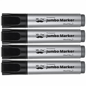 Mr. Pen- Jumbo Permanent Markers, 4 Pack, Chisel Tip, Black Markers Permanent, Permanent Markers Black Markers, Thick Permanent Marker, Thick Markers, Jumbo Markers, Large Markers, Wide Tip Markers