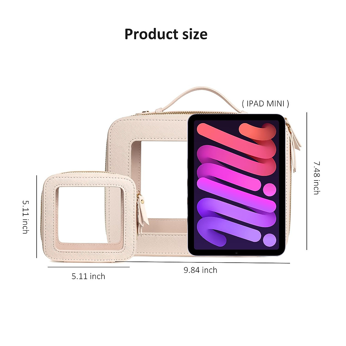 LETGO Clear Makeup Bags Set - TSA Approved Toiletry Bag with Handle Large Opening, Clear Toiletry Bags Case Pouch for Traveling Travel Car Orangizer Storage Essentials(Mini+Large Beige)