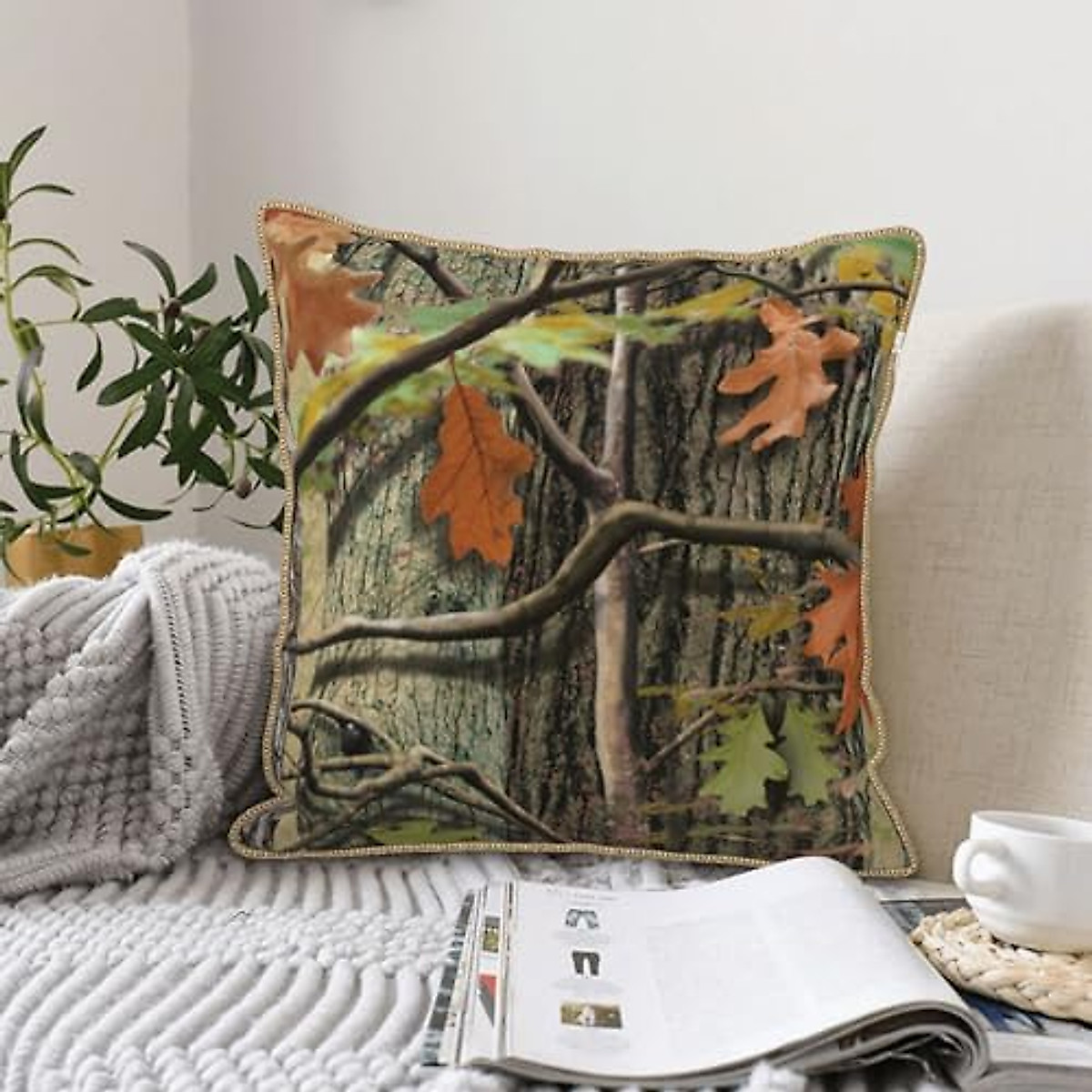 Augenstern Zippered Pillow Protectors Cover Case Camo-Hunting-Tree Decorative Throw Pillow Cover Square Cushion Case 16"X16"