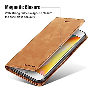 QLTYPRI Case for iPhone SE 2022 5G/iPhone SE 2020/iPhone 8/iPhone 7, Premium PU Leather Cover TPU Bumper with Card Holder Kickstand Magnetic Adsorption Flip Wallet Case for iPhone 7/8/SE2/SE3 - Brown