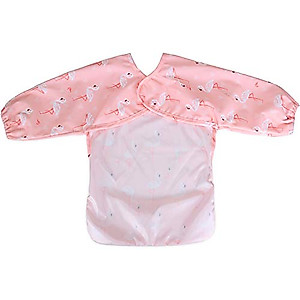LUXJA Baby Waterproof Sleeved Bib, Long Sleeve Bib for Toddler (6-24 Months), Flamingo
