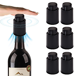 Loboo Idea Wine Pump Vacuum Stoppers, Wine Savers Vacuum Pump Stoppers For Glass Bottles (Black, 6pcs/box)