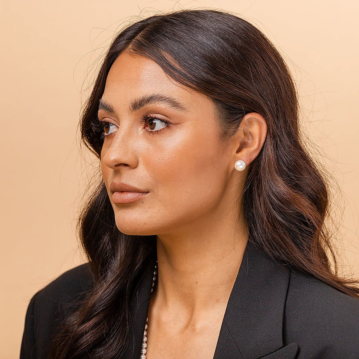 PAVOI 18K Yellow Gold Plated Sterling Silver Round Stud White Simulated Shell Pearl - 10mm