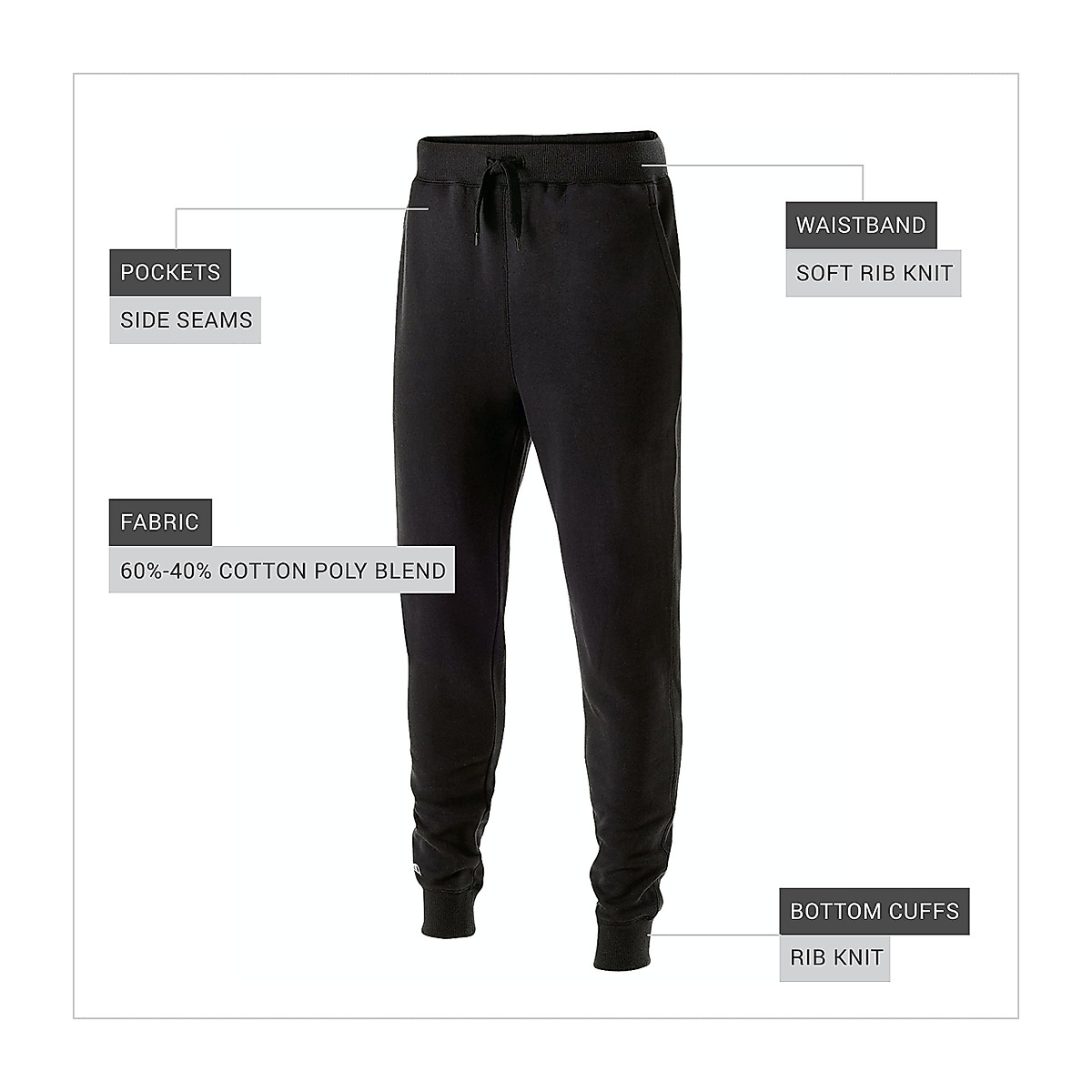 Holloway Standard Athletic Fleece Sweatpants with Pockets, Black, L