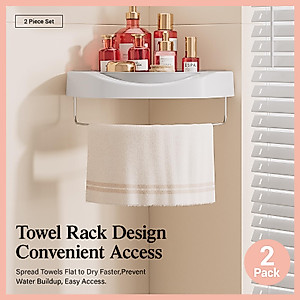 LAMU Corner Shower Caddy, 2 Pack Lazy Susan Shower Organizer, 360° Rotating Corner Shower Shelf with Towel Rack, No Drilling Wall Mounted Shelves for Bathroom, Dorm and Kitchen 10.24”x 10.24”x 1.85”
