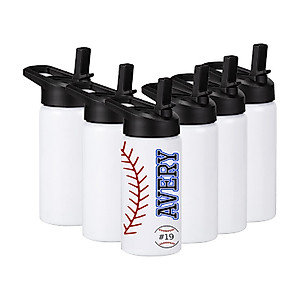 6 Pack Kids Water Bottle with Handle & Straw Lid, 16 oz Personalized Sublimation Water Bottles Blank Bulk, Stainless Steel, Leak Proof for Boys Girls to School Sports Travel Camping, DIY Gift, White