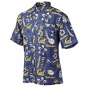 Wes and Willy Mens College Hawaiian Short Sleeve Button Down Shirt Vintage Floral (Cal, X-Large) Navy